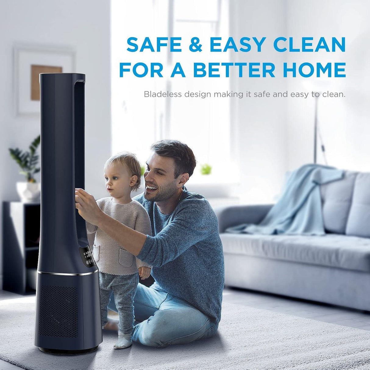 Midea MBF150BSUK 2-in-1 Bladeless Tower Fan 10 Speed Settings Dark blu ...