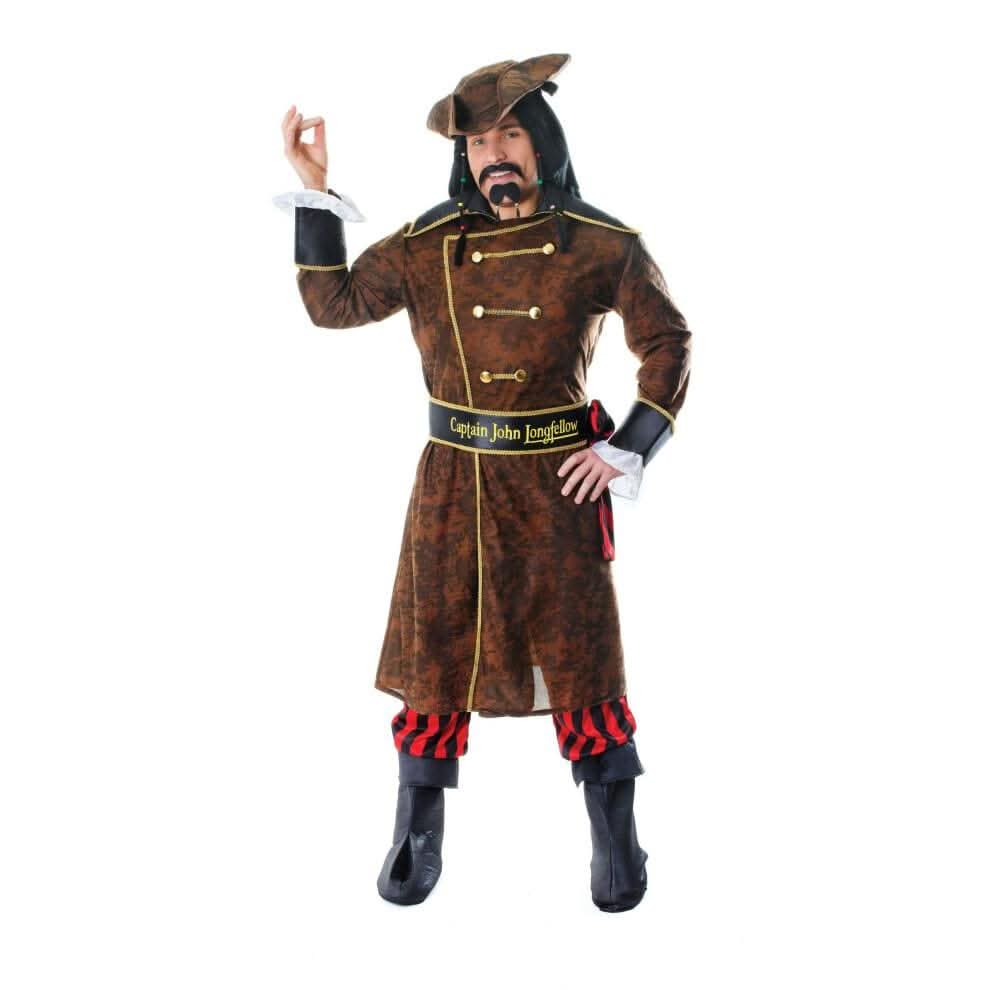 Men's Captain John Longfellow Adult Pirate Costume with Hat & Belt ...
