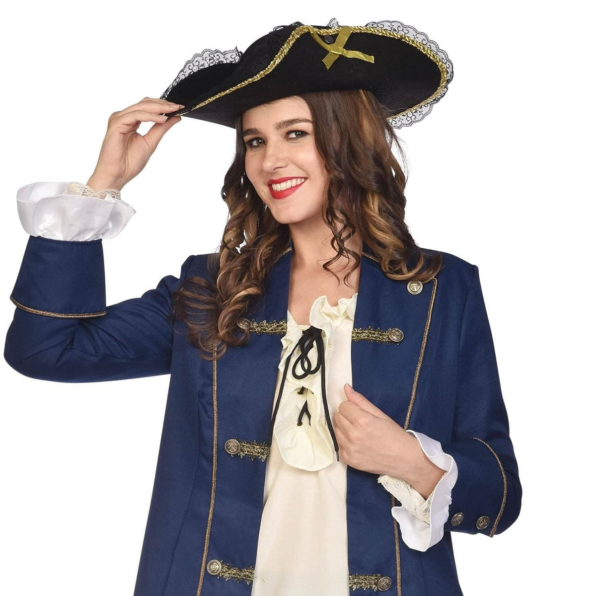 Adults Amscan Pirate Hat Lace & Gold Trim - Adult Pirate Hat Accessory ...