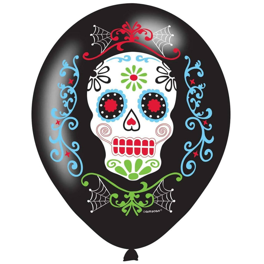Amscan 11 Inch Latex Day of the Dead Balloons with Sugar Skull Design ...
