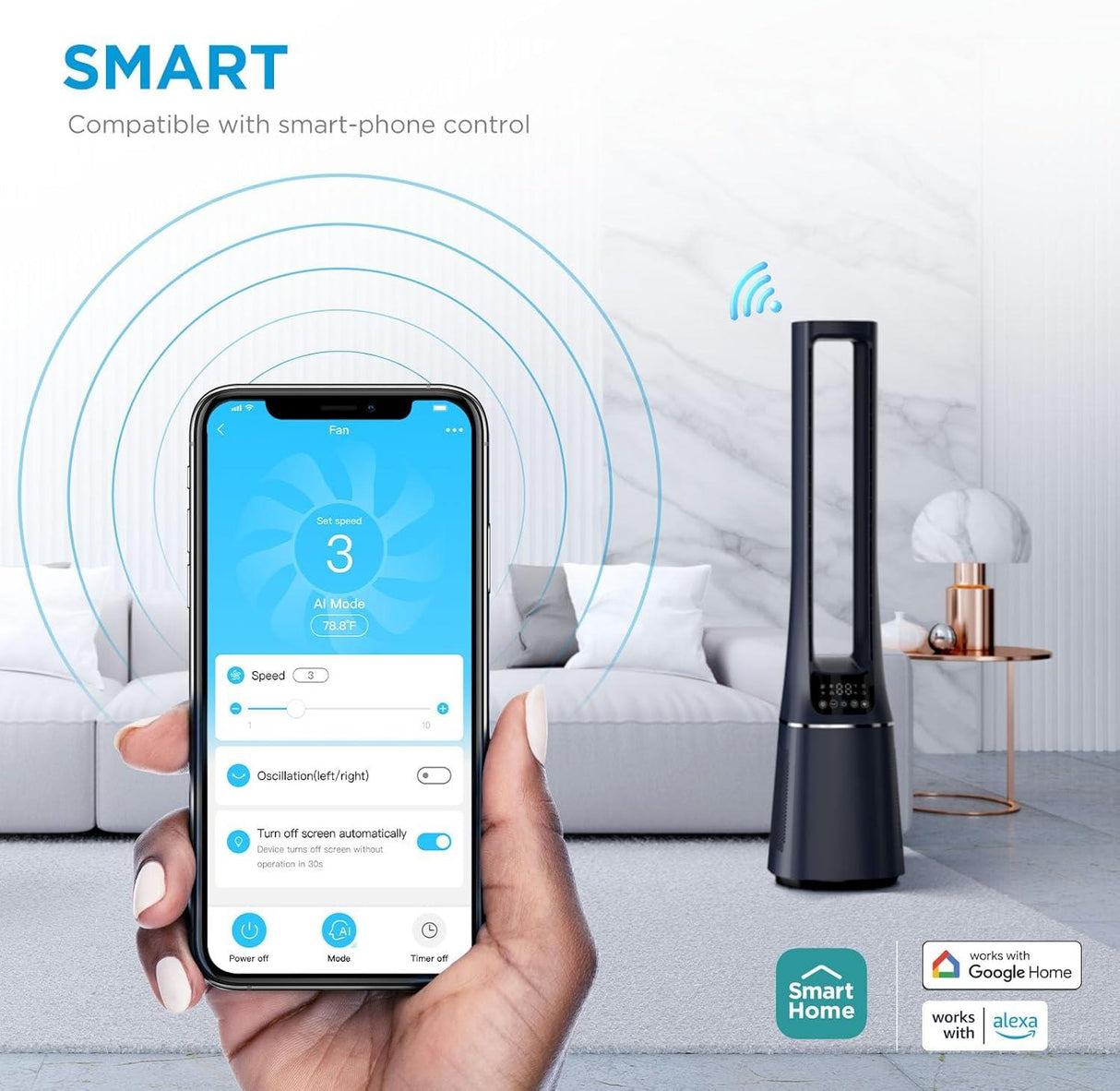 Midea MBF150BSUK 2-in-1 Bladeless Tower Fan 10 Speed Settings Dark blu ...