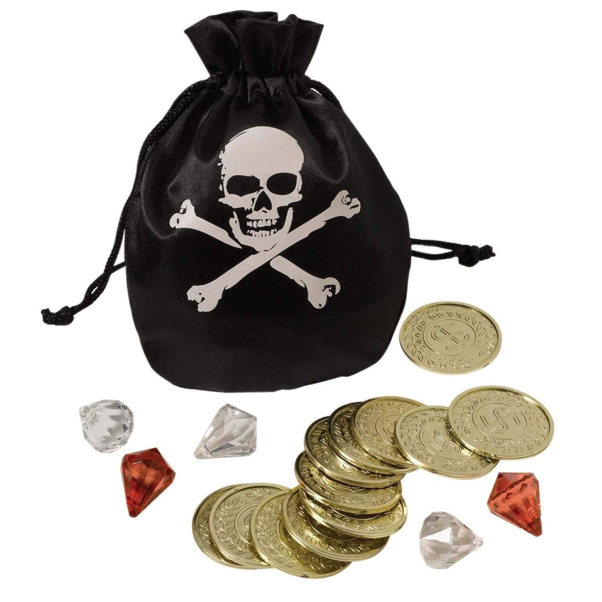 Pirate Treasure Pouch with Plastic Gold Coins & Gems | CLICKK Home Store